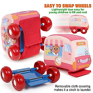 Click N' Play Plush Cars - Set of 4 Soft Cars - Durable Stuffed Ambulance, Taxi, Police Car, Ice Cream Truck Toys - Sensory Baby Car Toy Set - Sensory Push Cars for Toddlers, Kids