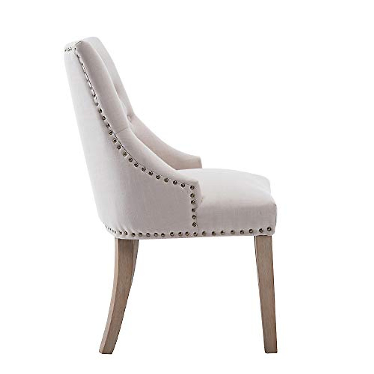 NOBPEINT Dining Chair Beige Fabric Leisure Padded Ring Chair, Nailed Trim, Set of 2