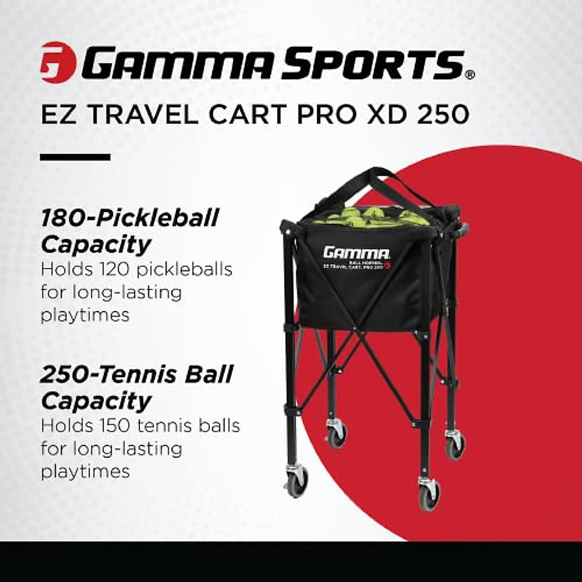 GAMMA Sports EZ Travel Cart Pro, Ball Hopper with Premium Carry Case, Holds 120 Pickleball Balls or 150 Tennis Balls