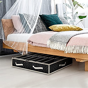 Anyoneer Set of 2 Under Bed Shoe Storage Organizer,Sturdy Structure,Adjustable Dividers,Reinforced Handle,Sturdy Zipper,Fits 24 Pairs Total,Underbed Storage Solution with Clear Window,Breathable,Black