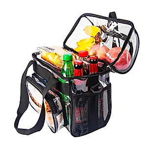Stadium Approved Double Decker Crossbody Clear Work bag Transparent PVC Lunch Tote Bag Clear Makeup Travel Kit Organizer Bag On Go Clear Lunch Shoulder Bag for Sport Event Concert Correctional Officer