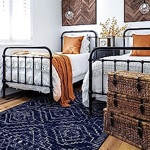 Wonnitar Moroccan Washable Rug 3x5, Blue Non-Slip Entryway Area Rug, Soft Farmhouse Bedroom Throw Mat, Geometric Low Pile Scandinavian Accent Carpet for Entry Kitchen Basement (Blue,3'x5')