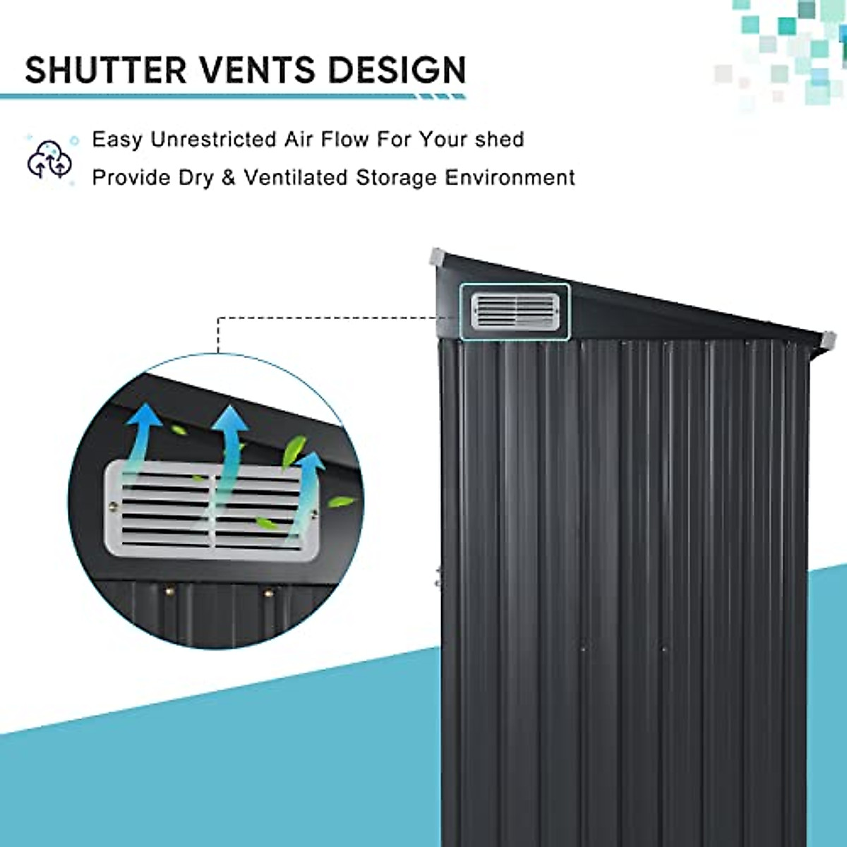 Verano Garden 5'x3' Outdoor Storage Shed, Galvanized Metal Steel Garden Shed W/Lockable Door, Small Waterproof Storage Shed for Backyard, Patio, Lawn (5' x 3',Black)