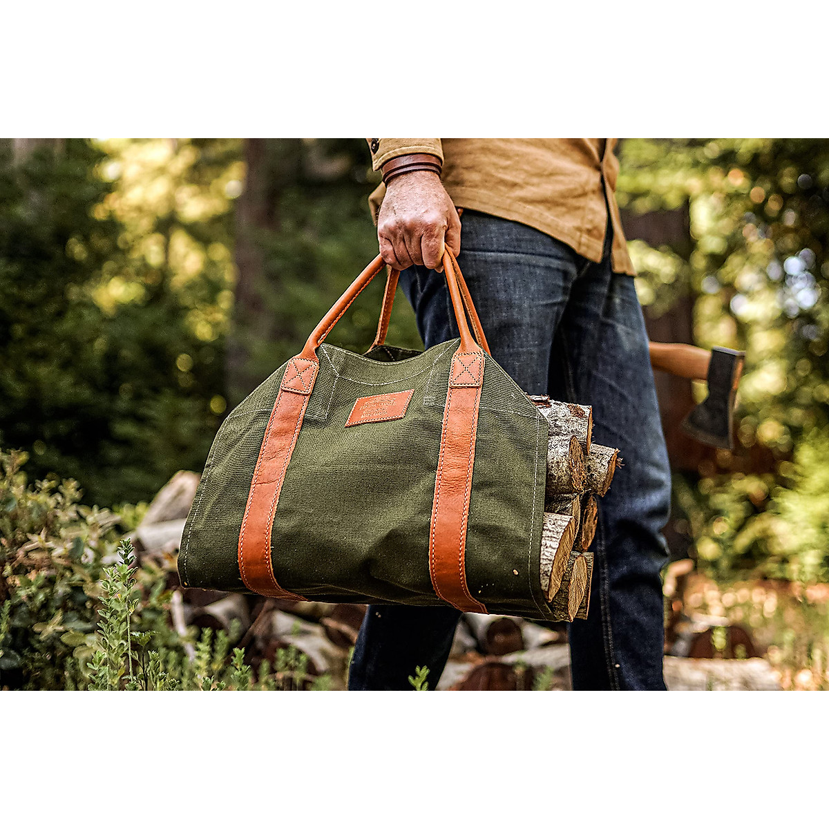 1844 Helko Werk Germany Frontier Collection Canvas Log Carrier - Firewood Holders and bags for Fireplace Logs - Made in USA (Log Carrier Green) #8755G