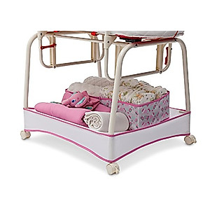Delta Children Gliding Bedside Bassinet - Portable Crib with Lights, Sounds and Vibration, Disney Minnie Mouse Boutique