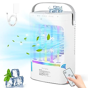 Portable Air Conditioners Fan 1500ML AC Cooling Fan & Humidifier w/ 4H Timer,3 Speeds Personal Evaporative Air Cooler with RGB Light & Humidify Misting for for Room Bedroom Office Desk