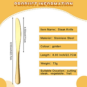 Gisafai 30 Pcs 9 Inch Steak Knives Serrated Stainless Steel Steak Knife Butter Knife Heavy Duty Dishwasher Safe Dinner Knives for Kitchen BBQ Party Home Restaurant Wedding (Gold)