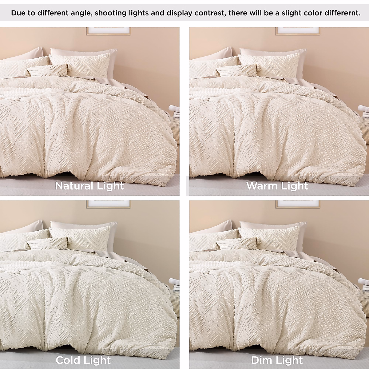 Litanika California King Comforter Set Beige, 3 Pieces Cream Tufted Boho Farmhouse Bedding Comforter Sets, Lightweight Fluffy Comforter Bed Set for All Season (104x96In Comforter and 2 Pillowcases)