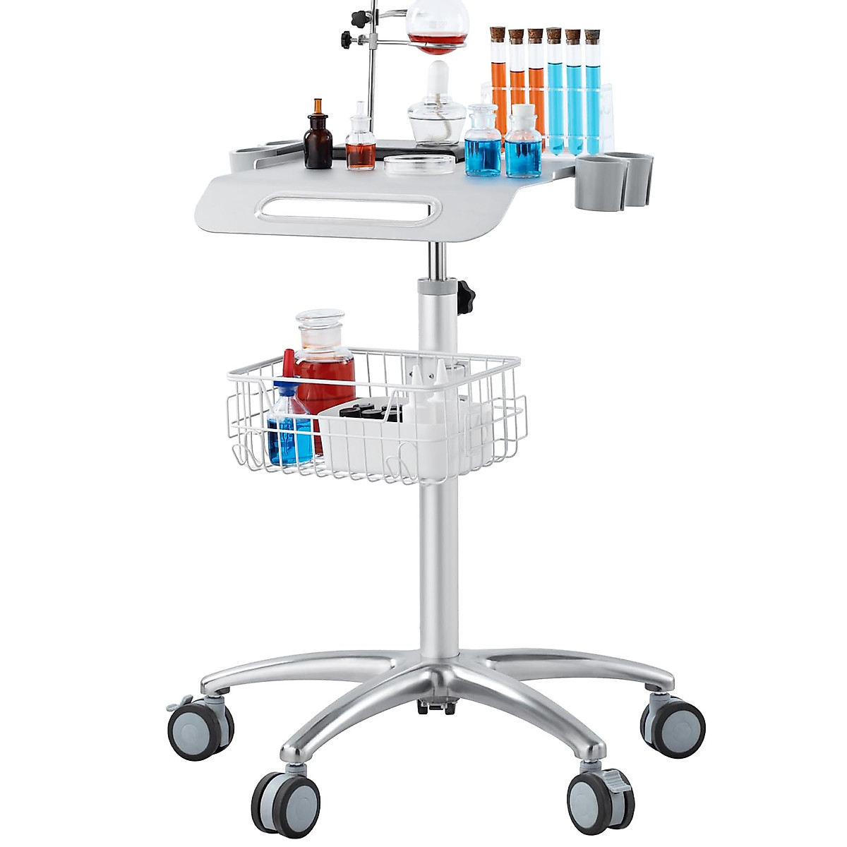 VEVOR Medical Cart Mobile Trolley Cart with Wheels 29.5"-41.3" Height Adjustable Stainless Steel Dental Cart Rolling Desktop Lab Cart with 16.5"× 15.7" Large Tabletop