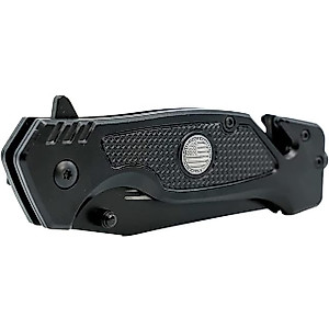 Black Tactical Folding Knife-3.5 Inch Stainless Steel Blade with American Flag | USA Rescue & Hunting Knife - Disabled USMC Vet Owned SMALL Business
