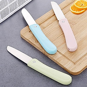 WISELADY Foldable Portability Fruit Knives, Paring Knife, Small Kitchen Knife with Sharp Blade, Paring Knife for Cutting and Preparing Fruit and Vegetables (Pink)