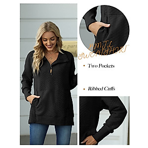 BMJL Women's Long Sleeve Shirts Oversized Casual Sweatshirt Quarter Zip Up Fall Dressy Tops 2022 Loose Half Zip Pullover(Black,L)