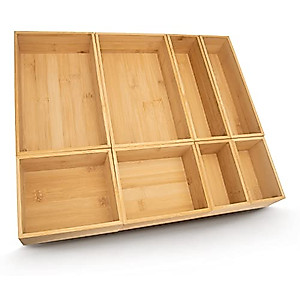 KOOHOAMZ 8 Pcs Bamboo drawer Organizer Storage Box, Bin Set - Multi-Use bamboo Drawer Organizer Storage boxes for Kitchen Utensils, Bathroom, Office Desk, Makeup(8 Boxes)