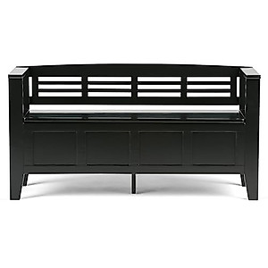 SIMPLIHOME Adams SOLID WOOD 48 Inch Wide Contemporary Entryway Storage Bench with Safety Hinge, Multifunctional Rustic in Black, For the Living Room, Entryway and Family Room