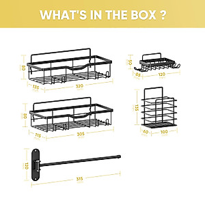 Almaybe Shower Caddy Adhesive, 5 Pack Corner Bathroom Shelves Rack Rustproof Stainless Steel Bath Organizers with 12 Hooks Large Capacity, No Drilling Shelves for Storage&Home Decor&Kitchen…