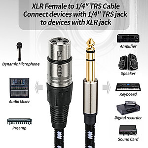 Sound harbor XLR Female to 1/4" TRS Cable, Balanced Microphone Cables,10 Feet