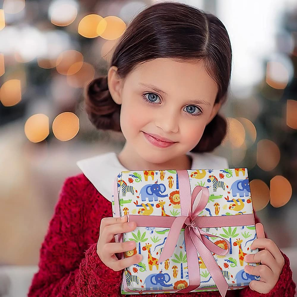 Wild Safari Zoo Jungles Animals Fun Wrapping Paper 4 Sheets for Kids Boys Girls, Adorable Gift Wrap for Birthday Baby Shower Children's Day Christmas, Folded Flat 20x30 Inches Per Sheet