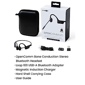 Aftershokz OpenCommUC(Rebranded as Shokz OpenComm UC) - Bluetooth Stereo Computer Headset with Loop100 USB-A Adapter-Bone Conduction Wireless PC Headphones for Home Office Business Use, with Bookmark