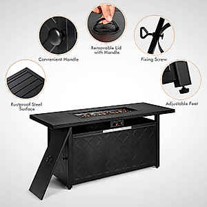 ORALNER Propane Fire Pit Table, 57” Rectangular Outdoor Fire Table 50,000 BTU Fire Pit w/Lid & Lava Rocks Auto Ignition Metal Patio Fireplace, Gas Firepit Table for Outside Yard Balcony Deck, Black