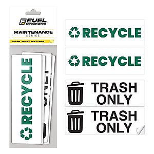 Trash Recycle Stickers – Heavy-Duty Trash Bin Labels - 3-5 Year Indoor/Outdoor Rated - Weather Proof, Ultra Durable - USA Made (6x2 inch), 10 Labels of Each, 20 Total