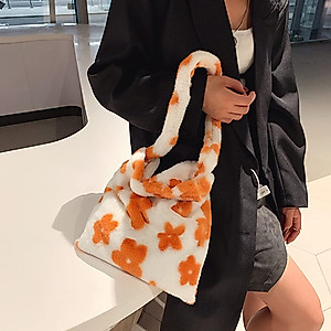 holygloomy Girls Fluffy Plush Shoulder Bag Plush Underarm Bag Plush Handbag Furry Messenger Bag for Autumn Winter Shopping Travel, Orange