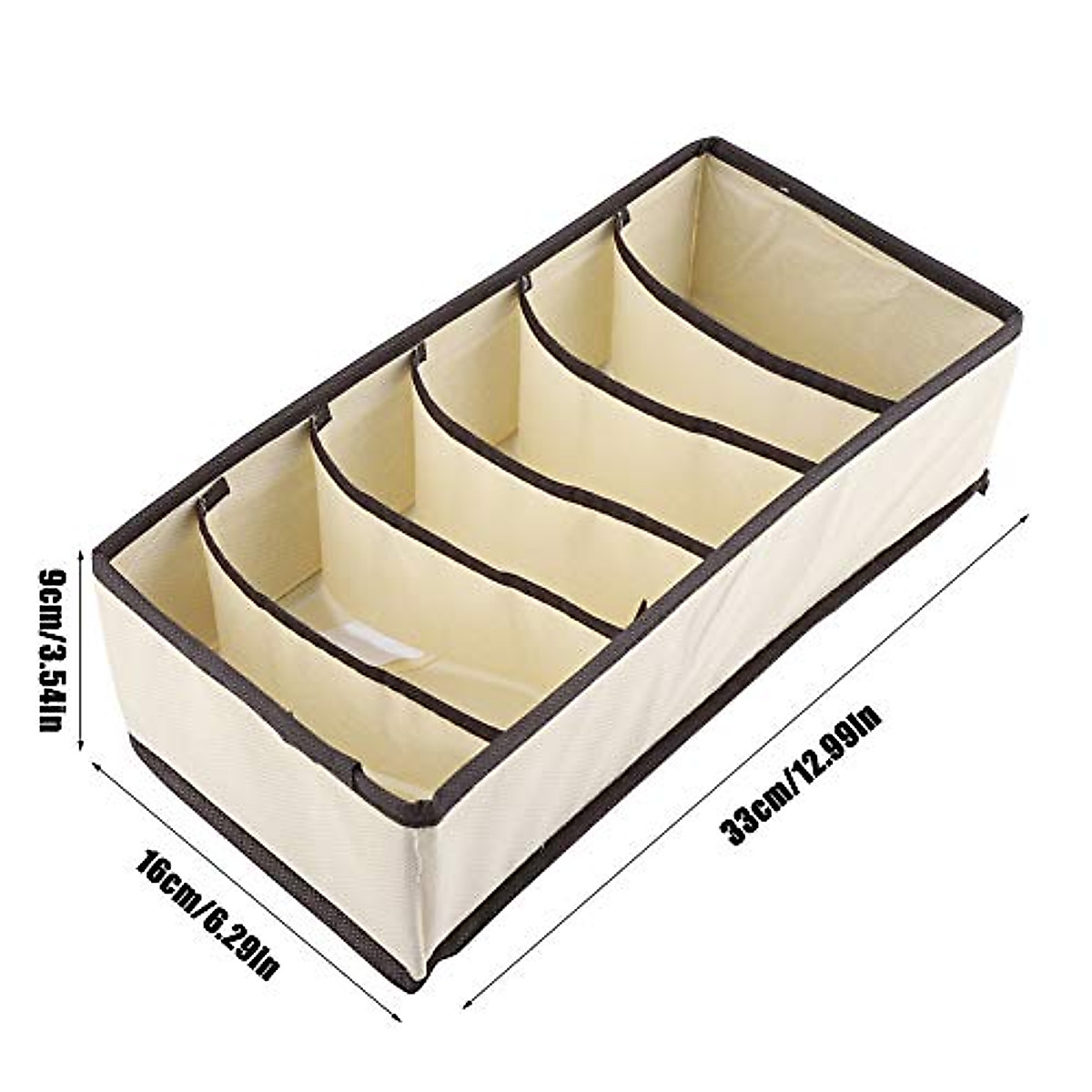 Portable Foldable Storage Box Sock Underwear Drawer Organizer Dividers Wardrobe Clothes Organizer Drawer Divider Separator (Beige 6 grids)