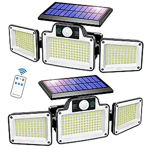 BAILABA Solar Outdoor Lights with Motion Sensor, 280 LED Solar Lights Outdoor Waterproof with Remote Control, IP65 Waterproof Solar Lights with 3 Modes for Outside Garden (2 Packs)