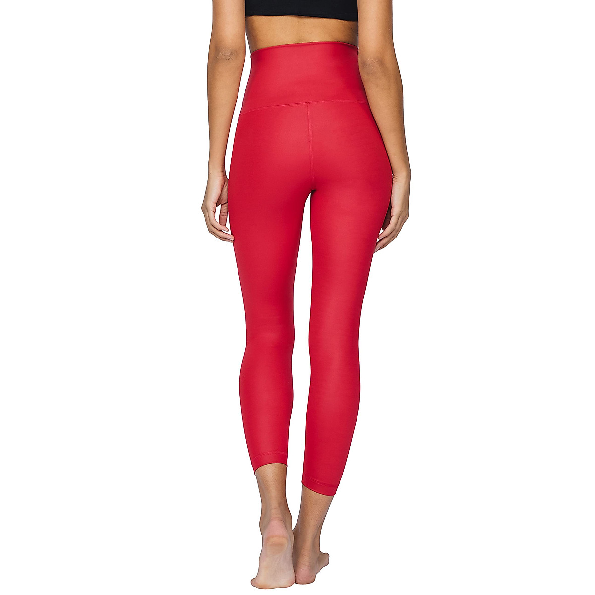 90 Degree By Reflex Womens High Waist High Shine Faux Leather Disco Ankle Leggings - Scorpio Red Elastic Free Super High Waist - Large