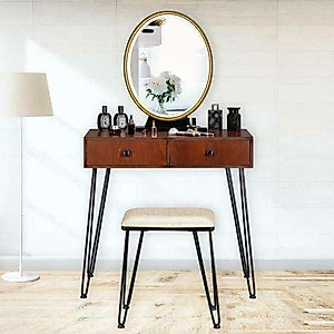 KJNS Brown Makeup Vanity Table Stool Set w/Touch Swith Light 2 Drawers Vanity Desk Makeup Vanity Side Tables Bedroom Vanity Table Portable Desk Vanity Set