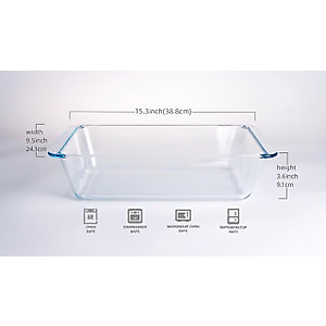 Deep Clear Glass Baking Dish, Rectangular Tempered Glass Baking Pan, The Largest casserole dish. -5.4 Liter