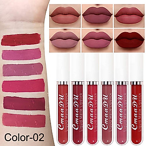 6Pcs Matte liquid lipstick Set,Dark Red Matte Lipstick Lip Stain Long Lasting 24 Waterproof Lip Gloss Gift Set ,Lipstick Sets for Women Lippies Lip Matte Makeup Lipgloss Beauty Cosmetics (Color-02)