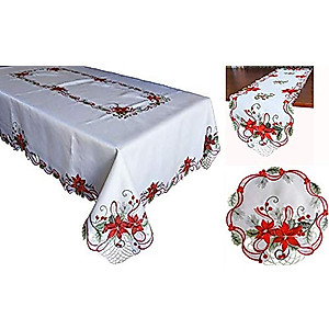 Holiday Christmas Table Runner 13"x54", Cutwork Embroidered Floral Christmas Flower Dresser Sacrf Table Topper for Home Dining Xmas Table Top Decoration