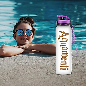 LEADO 32 oz 1 Liter Motivational Tracking Water Bottle with Times to Drink - Aguamenti - Funny Mothers Day, Birthday Gifts for Women, Men, Friends, Coworkers, Mom, Dad, Wife, Husband, Sister