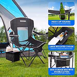 GOOGO Camping Chair Folding, Oversize Portable Lightweight Chair with Cooler, Cup Holder, Mesh Back Seat, Supports 300lbs, Collapsible Compact Chair with Carry Bag & Strap for Outdoor, Camp, Hiking