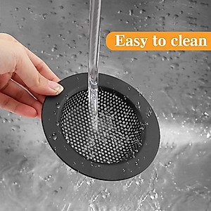 Kitchen Sink Stopper Strainer Set, 2 Stainless Steel Mesh Sink Drain Basket +1 Sink Drain Strainer +1 Sink Stopper for Kitchen Bathroom Sinks Bathtubs Replacement Sink Accessories(Black)
