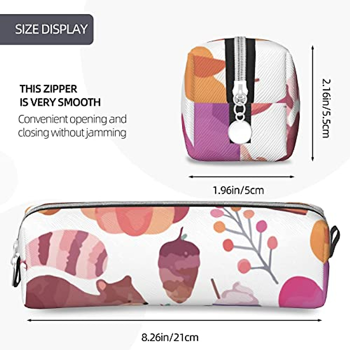 allgobee Pu Leather Pencil Bag Pen Case Autumn-Watercolor-Squirrel-Hedgehog Students Stationery Pouch Pencil Holder Desk Organizer