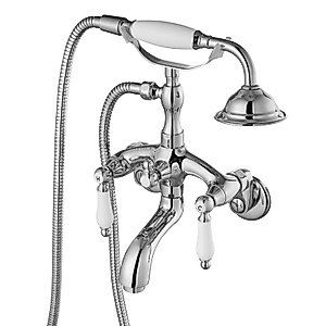 gotonovo Polish Chrome Clawfoot Tub Faucet Wall Mount Hand Held Shower Bathtub Faucet Set Double Level Handle with 6 Inch Center with Adapter Adjustable Swing Arms