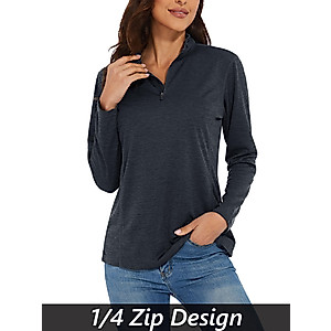 MAGCOMSEN 1/4 Zip Pullover Women Long Sleeve UV Shirts Athletic Shirts Summer Tops Workout Shirts Running Rash Guard Black L