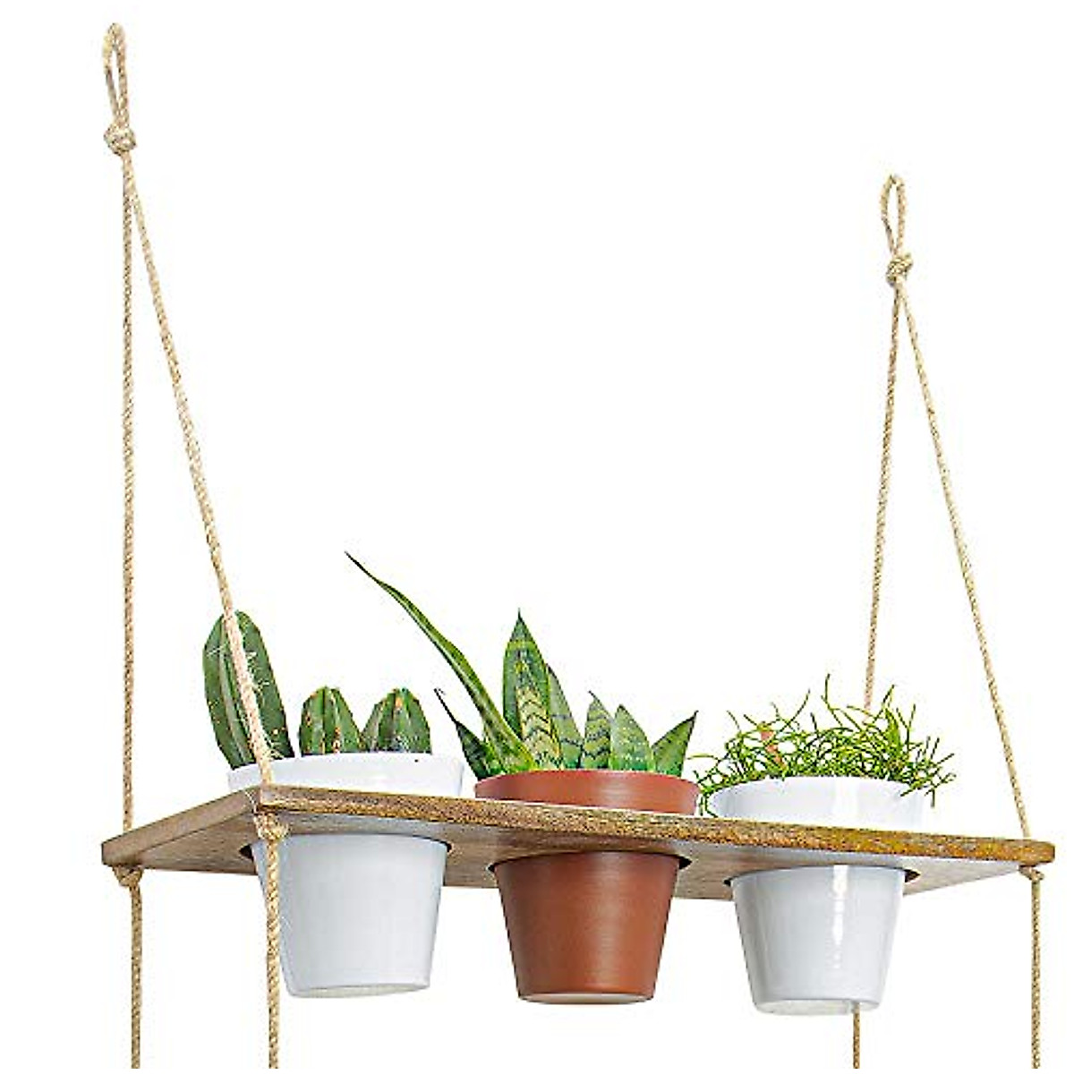 kimisty Wall Hanging Herb Planters, 3 Tiered Vertical Planter Shelf with Metal Pot Set, Indoor Garden, Wood Herb Garden for Kitchen, Vertical Hanging Planters Wall Hanging - Terracotta & White Pots