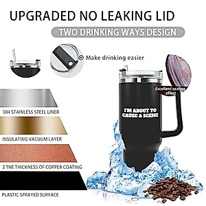 40 oz Tumbler with Handle I’m About To Cause A Scene Tumbler with Lid and Straw Insulated Tumbler Stainless Steel Tumblers Funny Gifts for Men