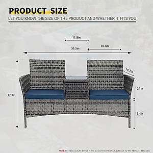 Patio Loveseat Set 2-seat Leisure Furniture with Coffee Table and Soft Cushion, Suitable forLawn Garden,Courtyard, Strong Weather Resistance Outdoor (Grey)