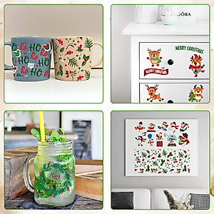 10 Sheets DTF Transfer Sticker, Christmas Transfer Stickers for 16oz Glass Cups Waterproof DTF Cup Wrap Gnomes Gingerbread Men Santa Claus Patterns Rub on Transfers for Glass Crafts