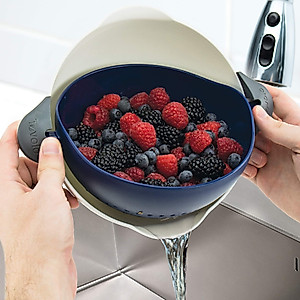 Tovolo N' Strain 1.5 Quart Colander Easy-Pour Spout, 2-in-1 Strainer & Soaking, Fruit Bowl & Vegetable Wash, BPA-Free & Dishwasher-Safe, Deep Indigo