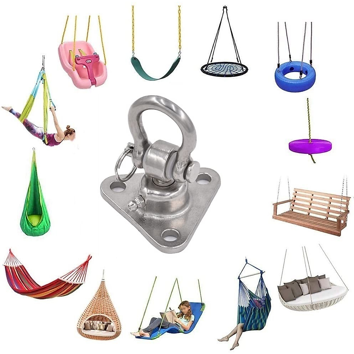 Yyiwhmy Set of 2 Heavy Duty Swing Hangers 304 Stainless Steel PRE-Greased -for Yoga Porch Swing Seat (6 Screws Wooden 1200LB