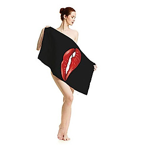 oFloral Hand Towels Cotton Washcloths Sexy Red Lip On Black Background Soft Comfortable,Super-Absorbent Soft Towels for Bathroom Beach Kitchen Spa Gym Yoga Face Towel 15X30 Inch