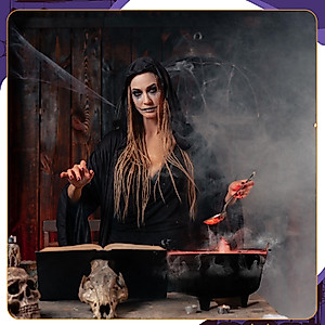 Wettarn 14 Inches Black Plastic Witch Cauldron Mist Maker Fogger Kettle Planter Trick or Treat Bucket for Halloween Party Prop Home Outdoor Decorations