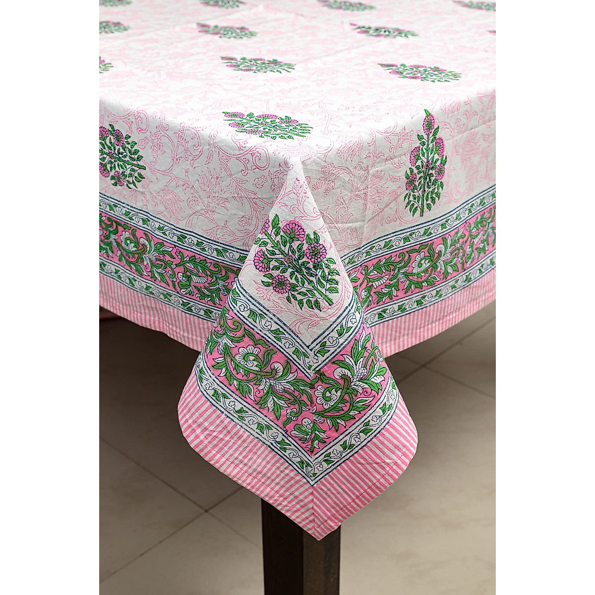 ABHOOH Hand Block Print Tablecloth for Rectangle Table, Block Print Table Cover for Kitchen Dinning Tabletop Decoration Parties Weddings Bithday Christmas (60 X 108 Inches)