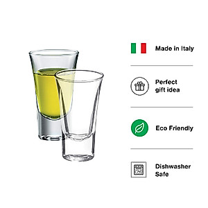 Bormioli Rocco Dublino Collection Shot Glasses - Set of 6 Clear Shot Tumblers With Heavy Base – 2-Ounce Shooter Glass For Spirits & Liquors – Classic European Design Drinkware For Bar, Pub & Home Use