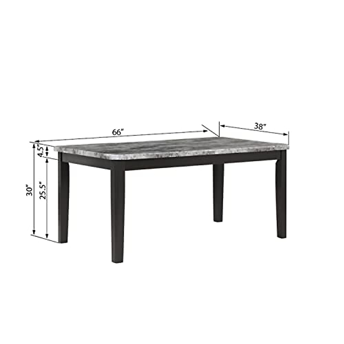 DHHU Furniture, 7-Piece Dining 1 Faux Marble Top Upholstered-Seats, Kitchen Table Set for 6, Black