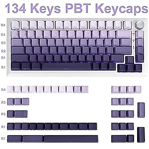 GEKUCAP Custom PBT Keycaps, Gradient Purple Keycaps 134 Keys, Double Shot Side Printed Key Caps, Shine Through Backlit Keycaps Set for 61/87/104/108 Cherry MX Switches Mechanical Keyboard